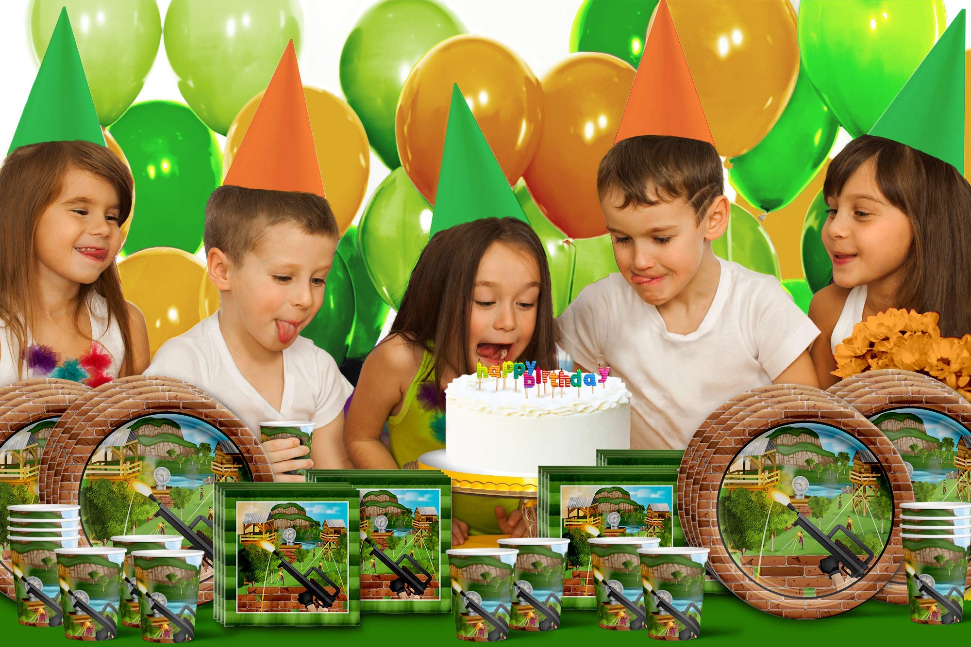 Fort nite Party Supplies - Battle Gamer Birthday - Fortnight Video Game Party Decorations | Disposable Tableware Set Includes Plates Napkins Cups | Kit for 16