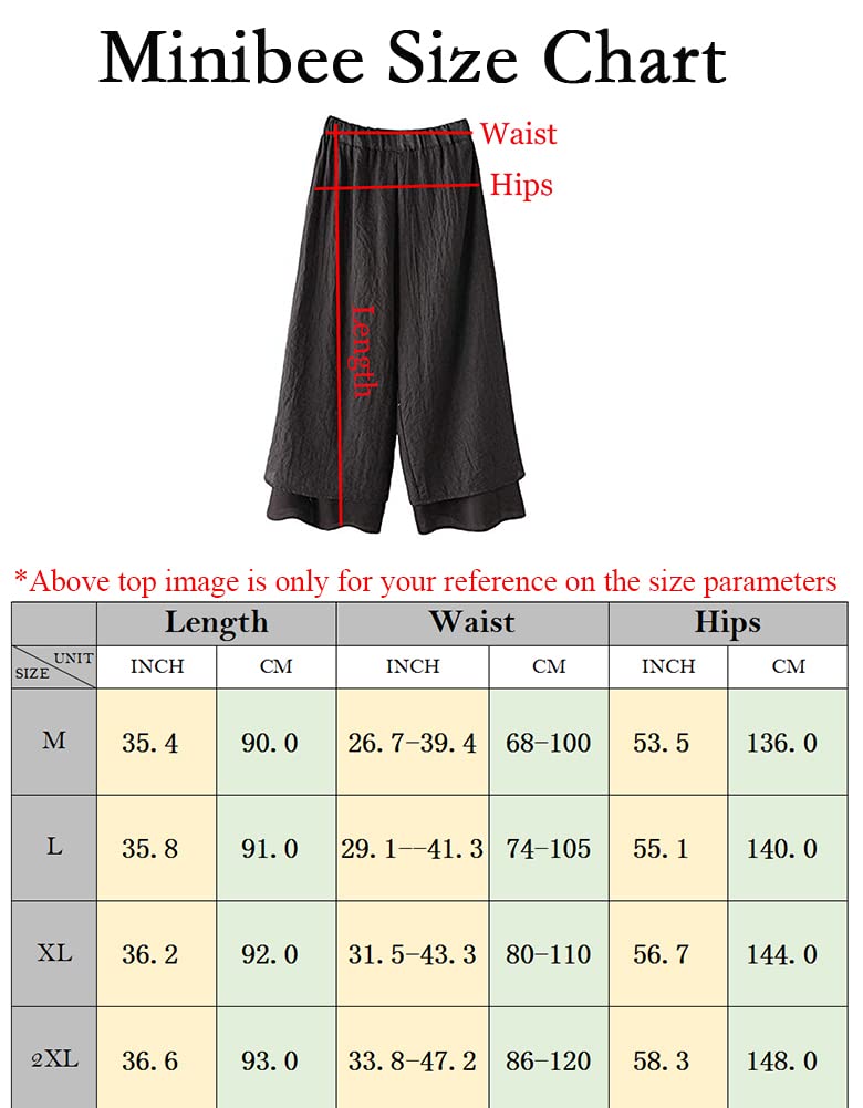 Minibee Women's Wide Leg Pants Loose Layer Capris Palazzo Elastic Waist Trousers Brown XL