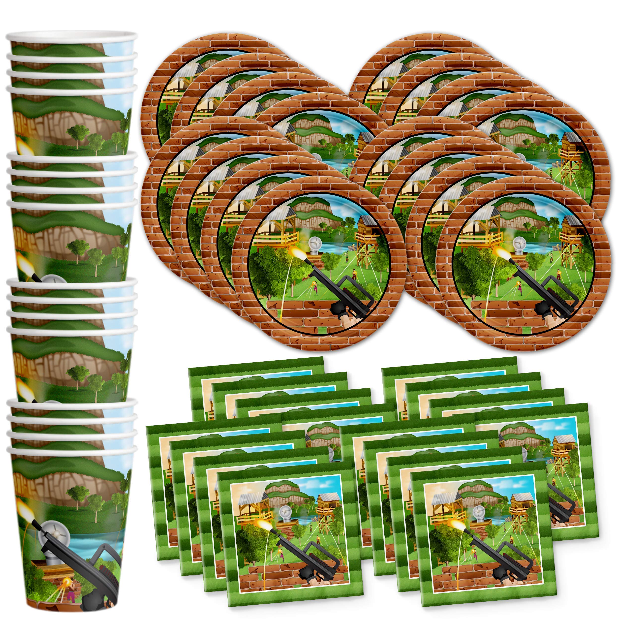 Fort nite Party Supplies - Battle Gamer Birthday - Fortnight Video Game Party Decorations | Disposable Tableware Set Includes Plates Napkins Cups | Kit for 16