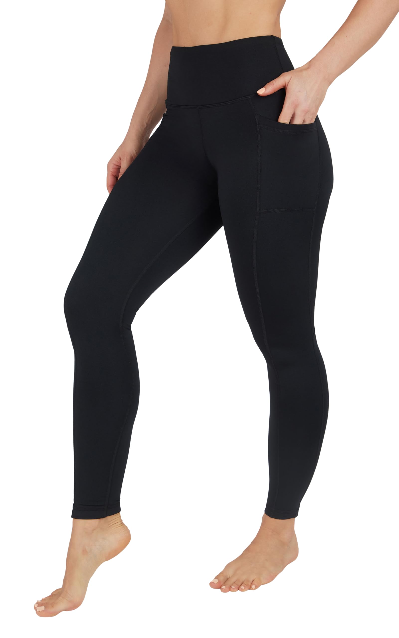 90 Degree By Reflex High Waist Fleece Lined Leggings with Side Pocket - Yoga Pants - Black with Pocket - Medium