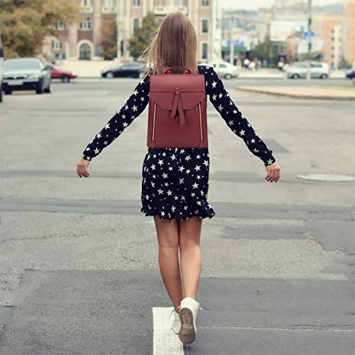 ESTARER Women Fashion Leather Backpack for Travel Work College 15.6inch Ladies PU Leather Backpack(Wine Red)