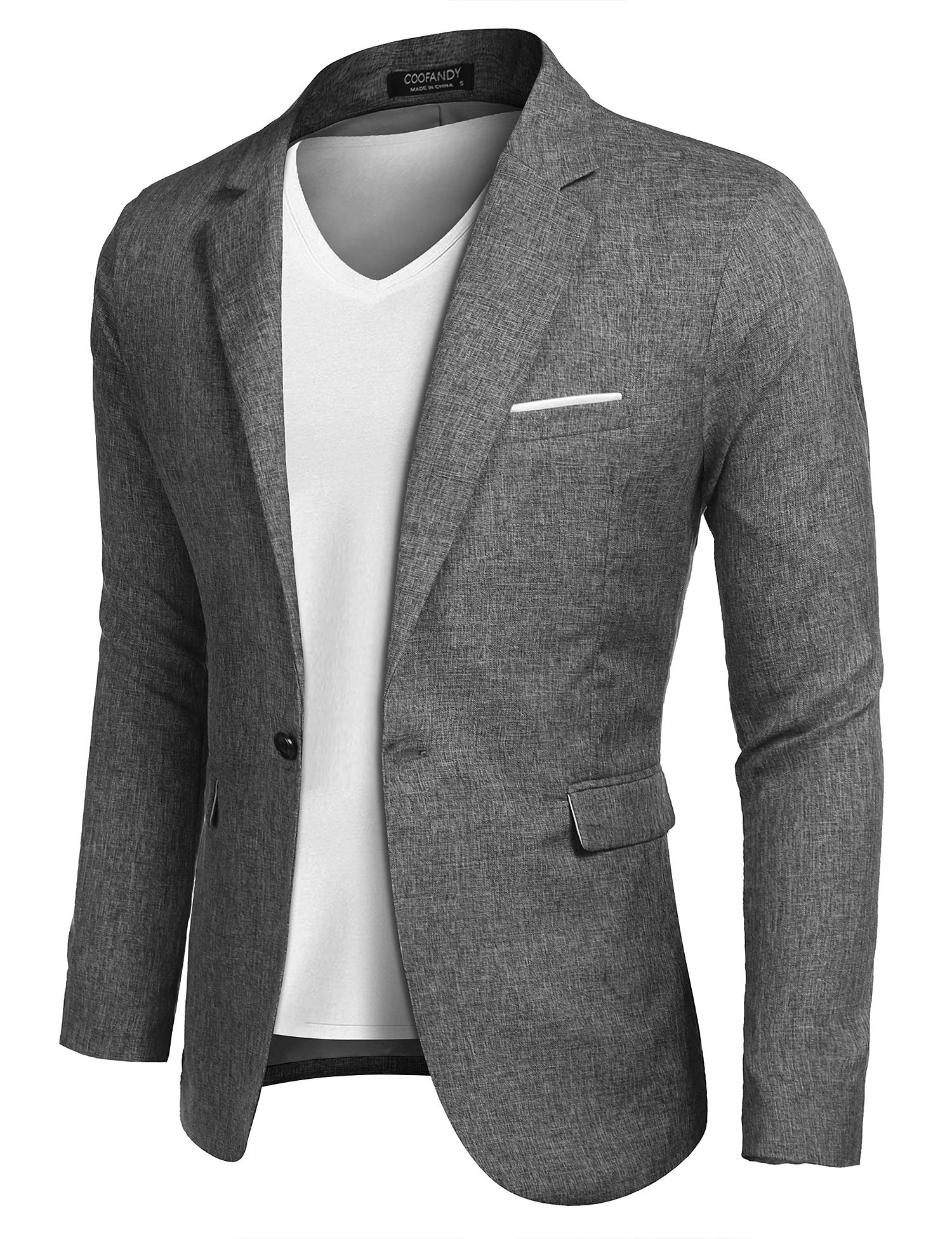 COOFANDY Men Slim Fit Suits Casual Lightweight Blazer Jackets One Button Tuxedos Grey