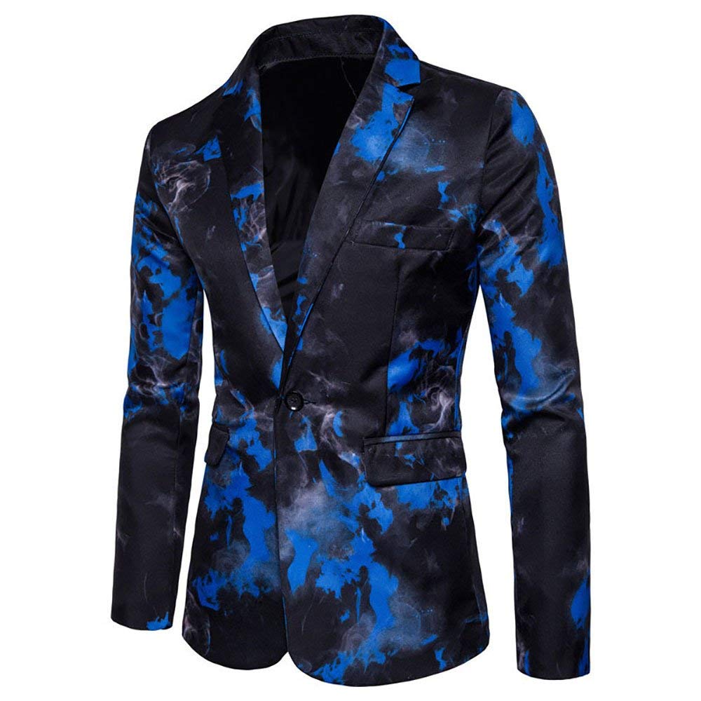 Mens Suit Jacket Slim Fit Printed One Button Floral Casual Blazer Sports Coat (Medium/ 38R,Blue 01)