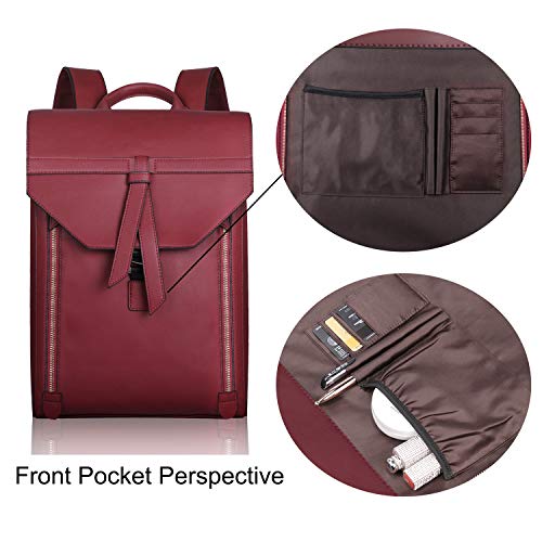 ESTARER Women Fashion Leather Backpack for Travel Work College 15.6inch Ladies PU Leather Backpack(Wine Red)
