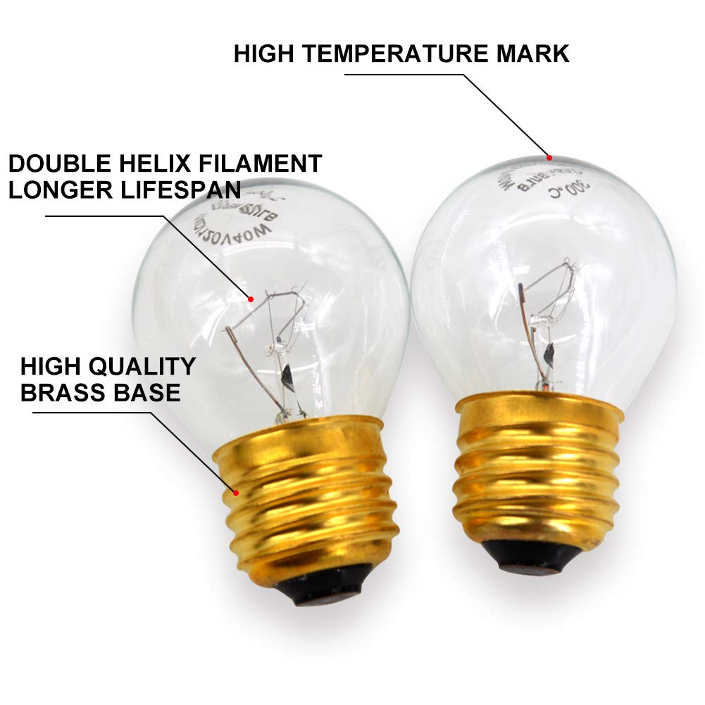 haraqi 4 Pack E27 E26 G45 120 Volt 40 Watt Oven Bulb,High Temperature 300 Degree Resistant Incandescent Bulbs,Brass Base Clear Glass Oven Bulb