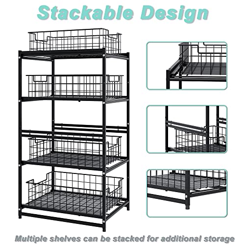 Under Sink Organizer,Stackable Bathroom Cabinet Organizer and Storage,2 Tier Slide Out Cabinet Storage Shelves,Multi-Use Under Kitchen Sink Organizers and Storage With Basket Positioning(Black)