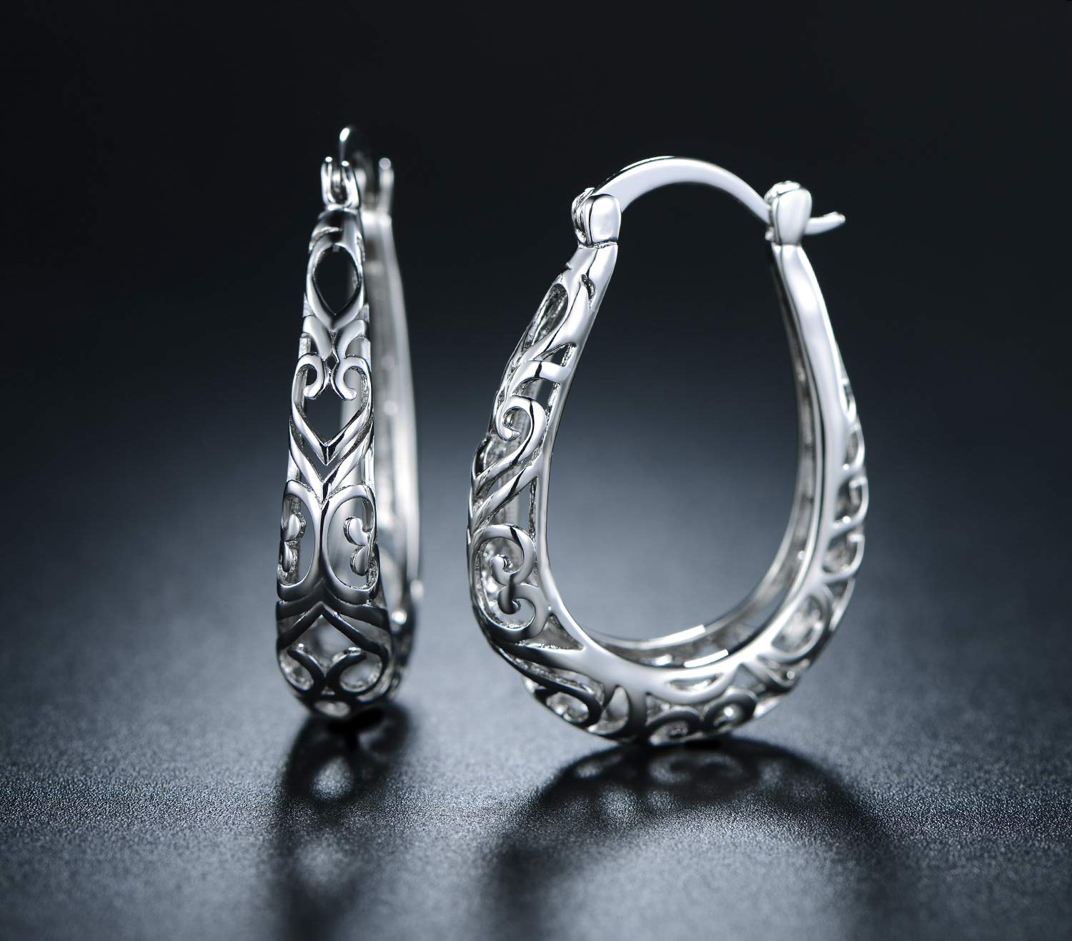 Barzel 18K White Gold Plated Filigree Hoop Earrings (White Gold)