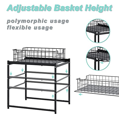 Under Sink Organizer,Stackable Bathroom Cabinet Organizer and Storage,2 Tier Slide Out Cabinet Storage Shelves,Multi-Use Under Kitchen Sink Organizers and Storage With Basket Positioning(Black)