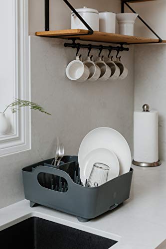 Umbra Tub Dish Drying Rack – Lightweight Self-Draining Dish Rack for Kitchen Sink and Counter at Home, RV or Motorhome, Charcoal