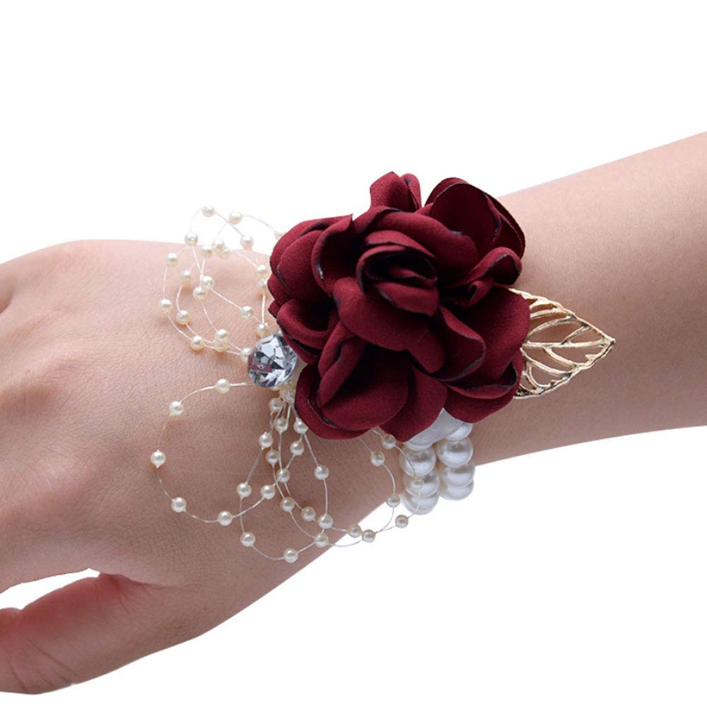 Wrist Corsage, Pack of 2 Wedding Bridal Wrist Flower Corsage Hand Flower Decor for Prom Party Wedding Homecoming (17)