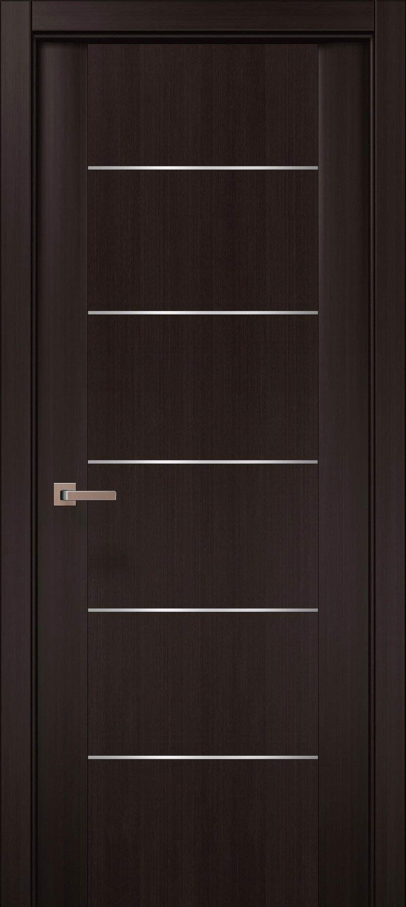 SARTODOORS Brown Modern Door 28 x 80 with 3D Strips | Planum 0030 Wenge | Frame Trims Lever Satin Nickel Hardware | Closet Solid Core Door