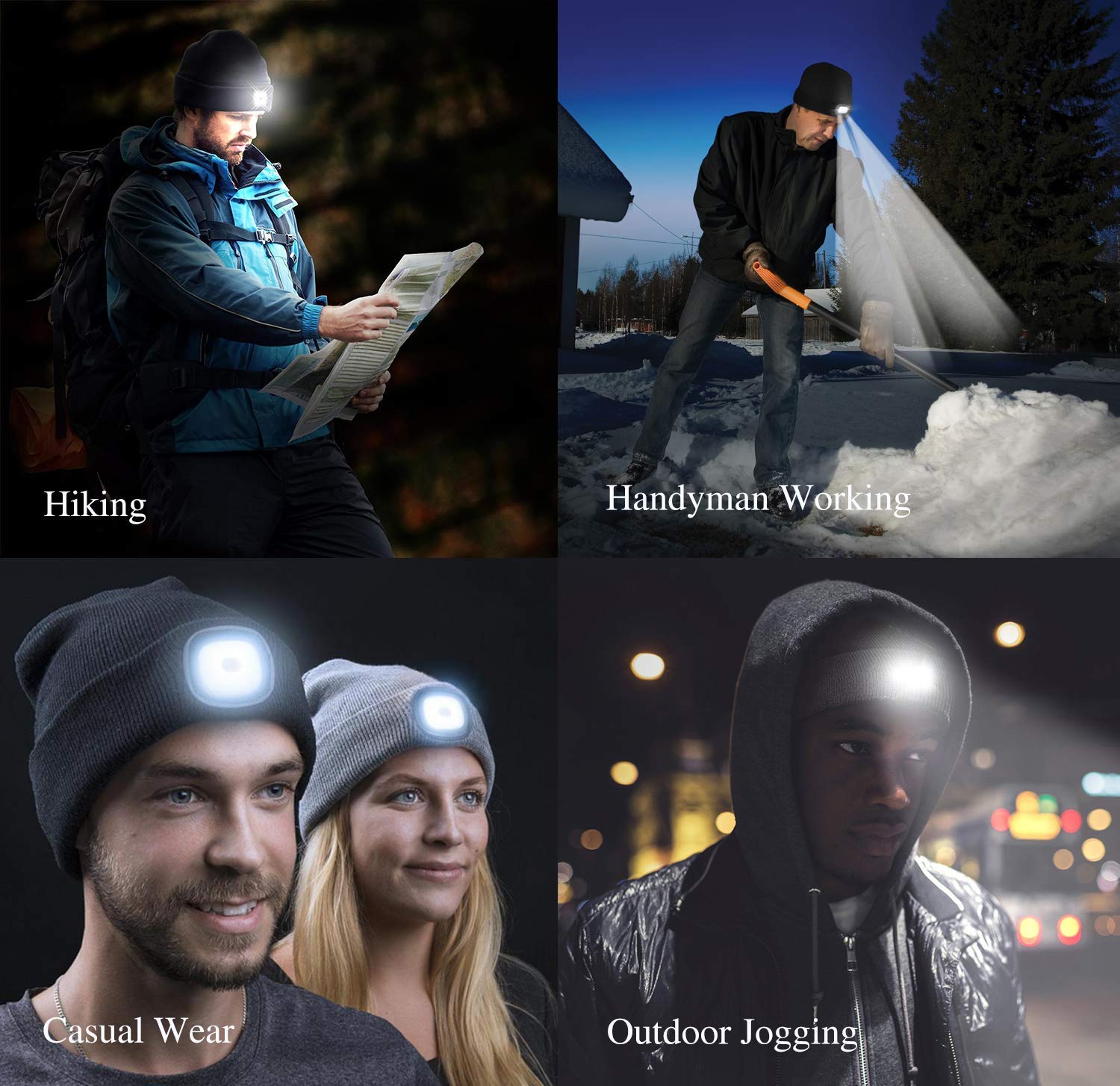 PRAVETTE Unisex Beanie with Light Gifts for Men Dad Father Husband USB Rechargeable Hands Free LED Headlamp Cap Mens Gifts