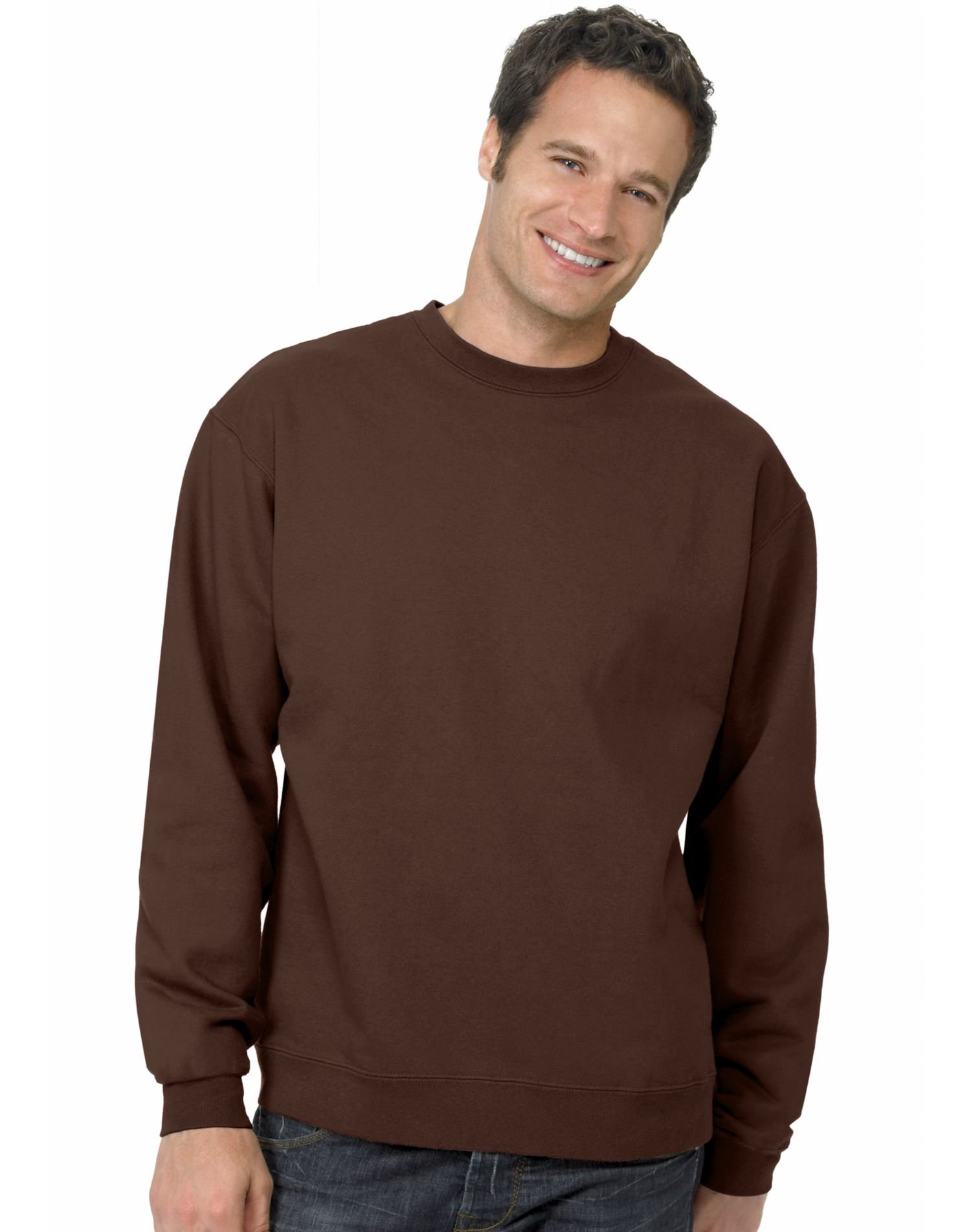 Hanes Unisex 7.8 oz., Ecosmart® 50/50 Crewneck Sweatshirt, Army Brown-Small