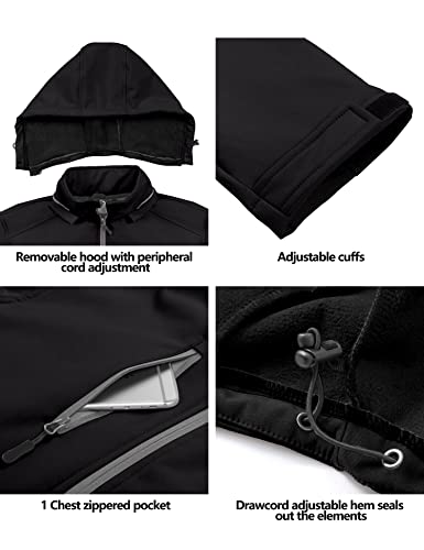 Little Donkey Andy Men’s Softshell Jacket with Removable Hood, Fleece Lined and Water Repellent Black Size L