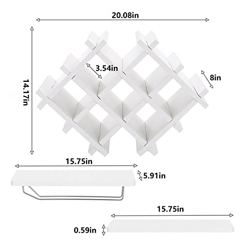 Wine Rack Wall Mounted, Wall Mount Wine Rack with Wine Glass Holder, Wall Holder White Floating Wine Shelf Holder with 8 Wine Bottle Holders for Home Kitchen