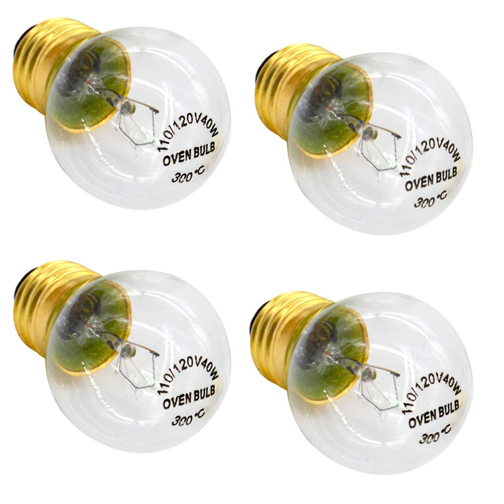 haraqi 4 Pack E27 E26 G45 120 Volt 40 Watt Oven Bulb,High Temperature 300 Degree Resistant Incandescent Bulbs,Brass Base Clear Glass Oven Bulb