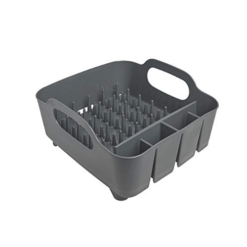 Umbra Tub Dish Drying Rack – Lightweight Self-Draining Dish Rack for Kitchen Sink and Counter at Home, RV or Motorhome, Charcoal