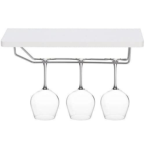 Wine Rack Wall Mounted, Wall Mount Wine Rack with Wine Glass Holder, Wall Holder White Floating Wine Shelf Holder with 8 Wine Bottle Holders for Home Kitchen