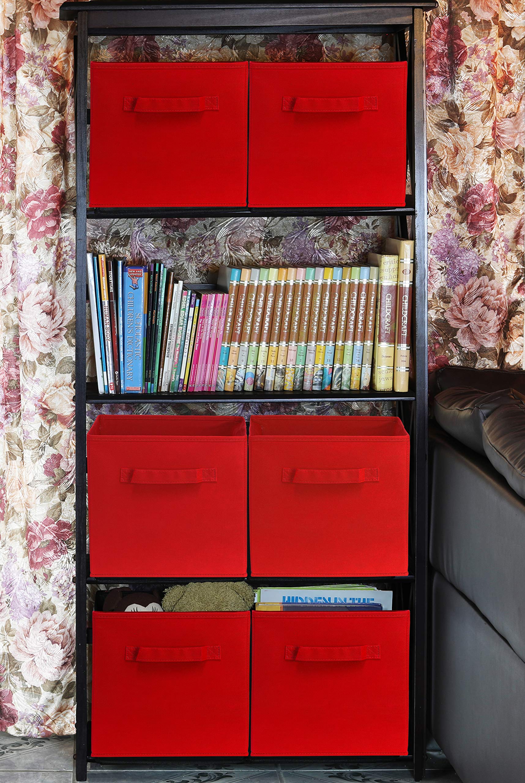 Simple Houseware Foldable Cube Storage Bin, Red - 6 Pack