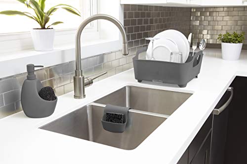 Umbra Tub Dish Drying Rack – Lightweight Self-Draining Dish Rack for Kitchen Sink and Counter at Home, RV or Motorhome, Charcoal