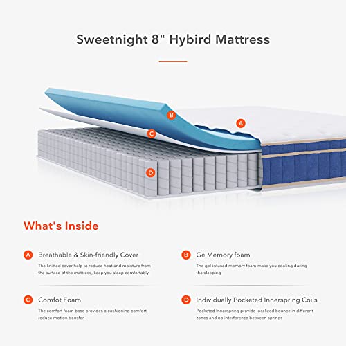 Sweetnight Full Mattress, 8" Full Size Hybrid Mattress with Gel Memory Foam & Individually Pocket Springs