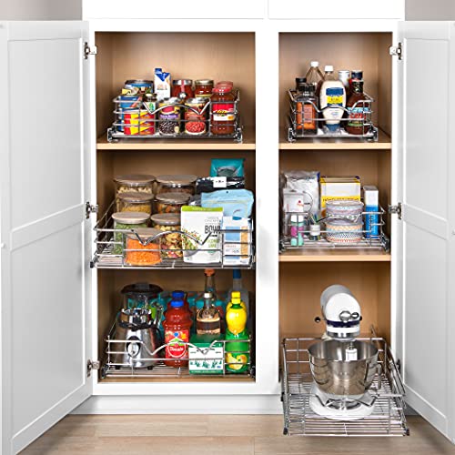 HOLDN’ STORAGE Pull Out Cabinet Organizers – 5” High Slide Pull Out Drawers for Kitchen Cabinets – Heavy Duty-with 5 Year Limited Warranty – Basket Size 14"W x 21"D x 5"H