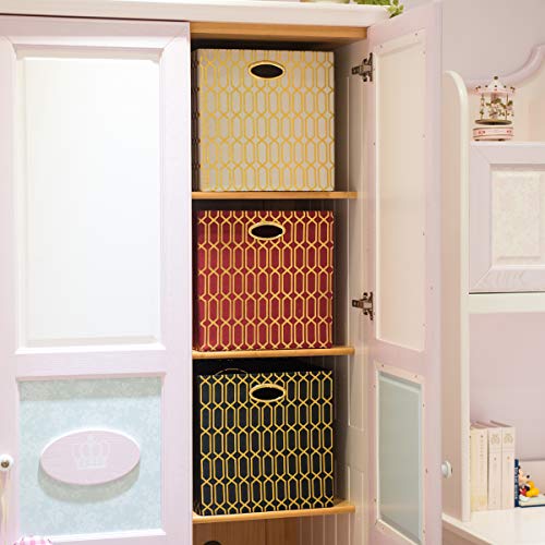 Posprica Storage Bins, Storage Cubes,13×13 Fabric Drawers Organizer Basket Boxes Containers (13×13×13/2pcs, Black/Gold Geometry Pattern)
