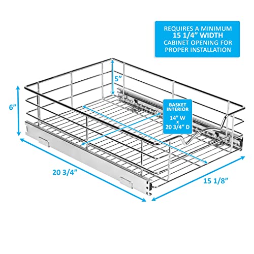 HOLDN’ STORAGE Pull Out Cabinet Organizers – 5” High Slide Pull Out Drawers for Kitchen Cabinets – Heavy Duty-with 5 Year Limited Warranty – Basket Size 14"W x 21"D x 5"H
