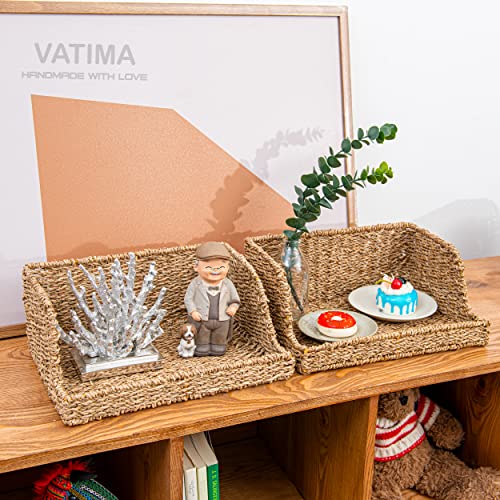 VATIMA Large Open-Front Baskets for Kitchen, Natural Seagrass Storage Baskets for Organizing, Decorative for Living Room, 13.4” x 9.5” x 5.5”, 2 Pack