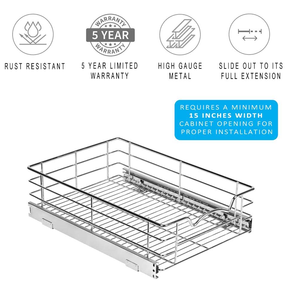 HOLDN’ STORAGE Pull Out Cabinet Organizers – 5” High Slide Pull Out Drawers for Kitchen Cabinets – Heavy Duty-with 5 Year Limited Warranty – Basket Size 14"W x 21"D x 5"H