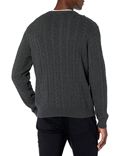 Amazon Essentials Men's Crewneck Cable Cotton Sweater, Charcoal Heather, Large
