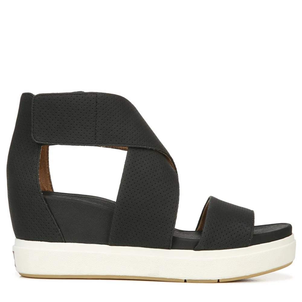 Dr. Scholl's Shoes Women's Sheena Wedge Sandal, Black Smooth Perforated, 7 US