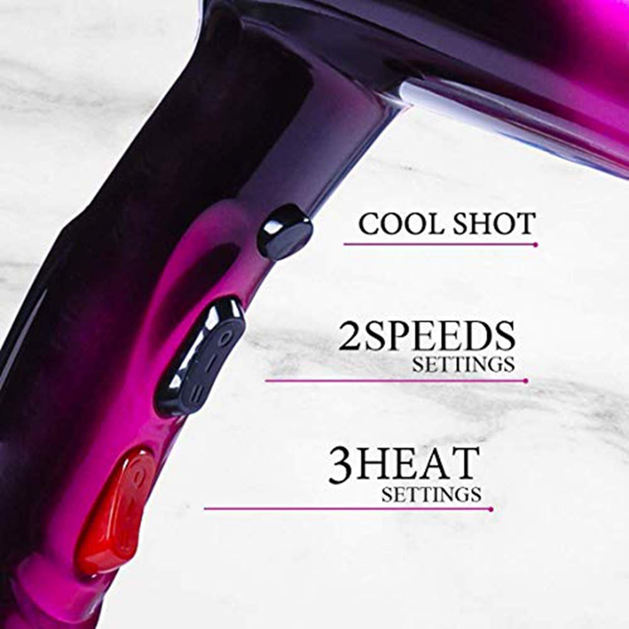 Hair Dryer Professional Blow Dryer Negative Ions 3500W Powerful Fast Drying Low Noise Long Cord Quick Dryer with Nozzle and Diffuser Hair Blow Dryer with 2 Speed and 3 Heat Settings Purple-6