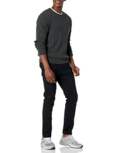 Amazon Essentials Men's Crewneck Cable Cotton Sweater, Charcoal Heather, Large