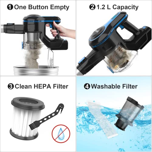 INSE Cordless Vacuum Cleaner, 6-in-1 Rechargeable Stick Vacuum with 2200 m-A-h Battery, Powerful Lightweight Vacuum Cleaner, Up to 45 Mins Runtime, for Home Hard Floor Carpet Pet Hair-N5S Azure