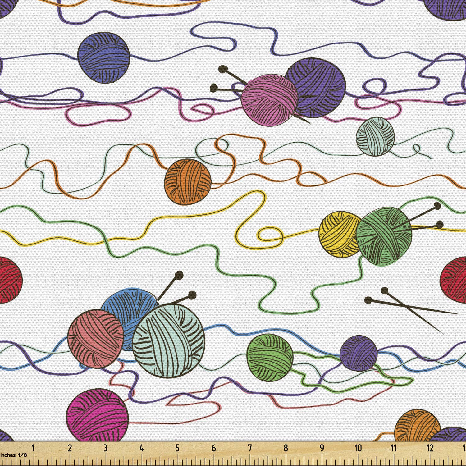 Ambesonne Colorful Fabric by The Yard, Knitting Balls Crochet Hand Crafts Stitch Yarn Hobby Theme Illustration, Decorative Fabric for Upholstery and Home Accents, 1 Yard, Indigo Navy