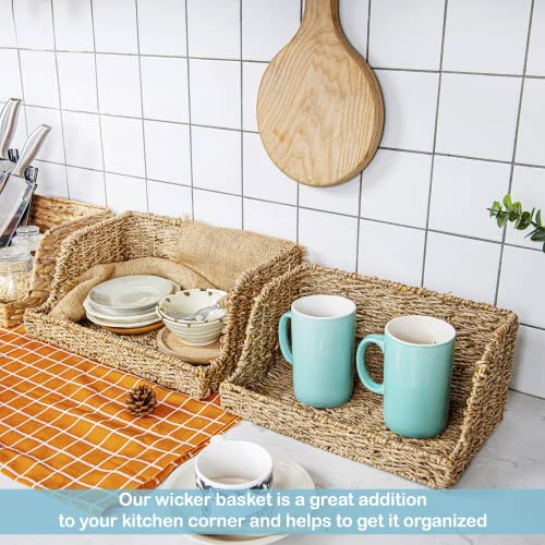 VATIMA Large Open-Front Baskets for Kitchen, Natural Seagrass Storage Baskets for Organizing, Decorative for Living Room, 13.4” x 9.5” x 5.5”, 2 Pack