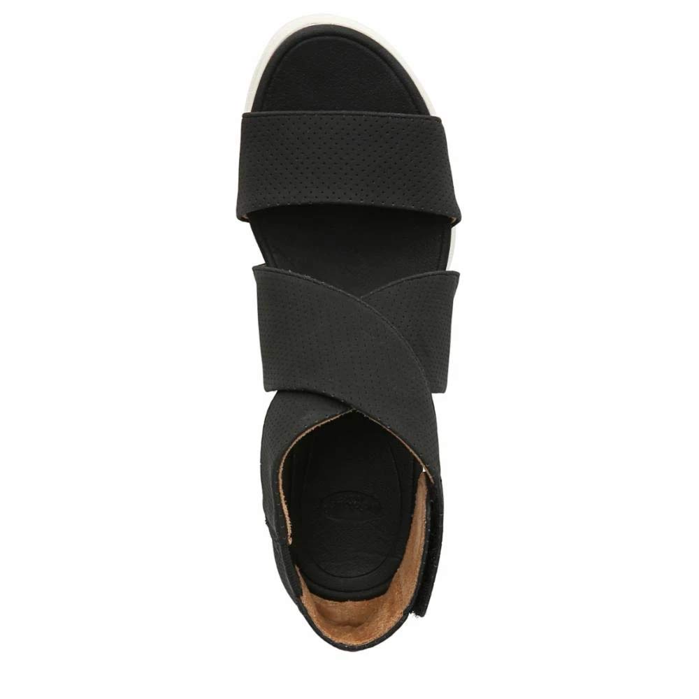Dr. Scholl's Shoes Women's Sheena Wedge Sandal, Black Smooth Perforated, 7 US