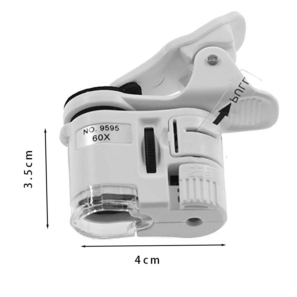 Detachable 60X Mini Phone Camera Clip Magnifier Universal Portable Magnifying with 2 Illuminated LED and Light for Mobile iPhone Galaxy