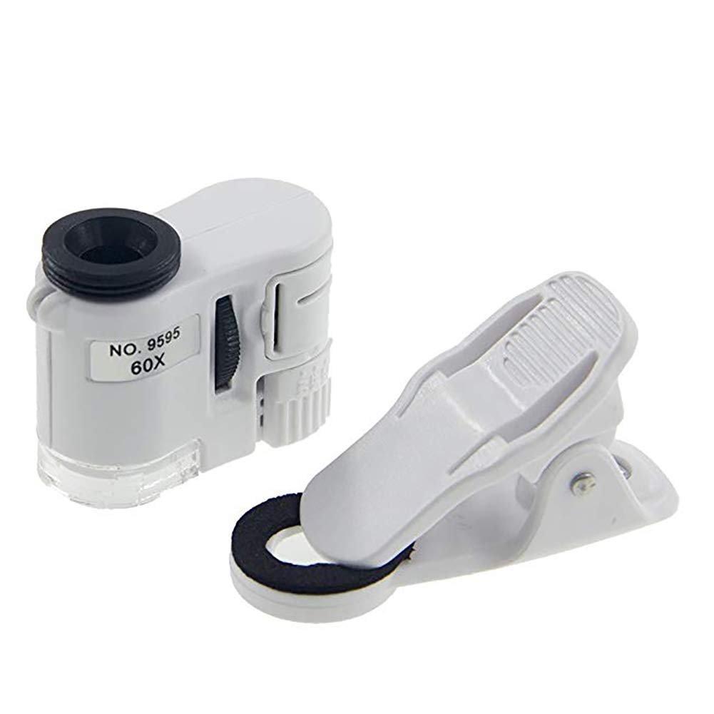 Detachable 60X Mini Phone Camera Clip Magnifier Universal Portable Magnifying with 2 Illuminated LED and Light for Mobile iPhone Galaxy