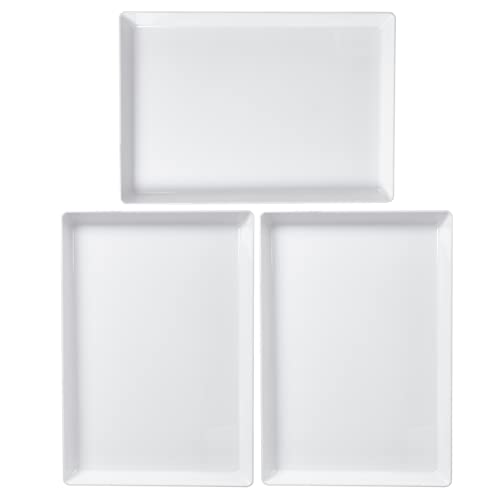 US Acrylic Avant 15" x 10" Plastic Stackable Serving Tray in White | Set of 3 Appetizer, Charcuterie, Food, Snack, Dessert Platters | Reusable, BPA-Free, Made in The USA