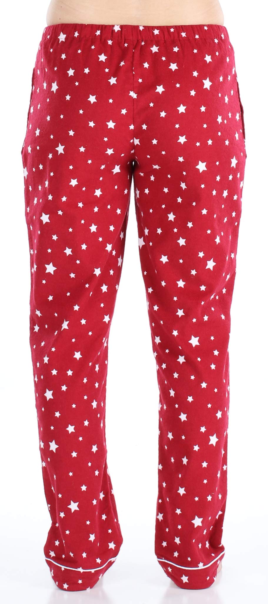 PajamaMania Women's Cotton Flannel Pajama PJ Pants with Pockets, Cranberry Star, Medium