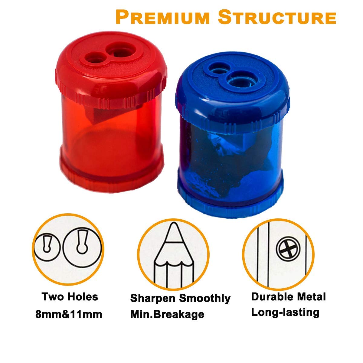 WEKOIL Manual Pencil Sharpener Dual Twin Holes Duty Metal Sharp Blade Crayon XL Sharpener with Large Round Catches Sharpening Regular HB Pencils Graphite Colored Jumbo Pencils for Designers Teachers