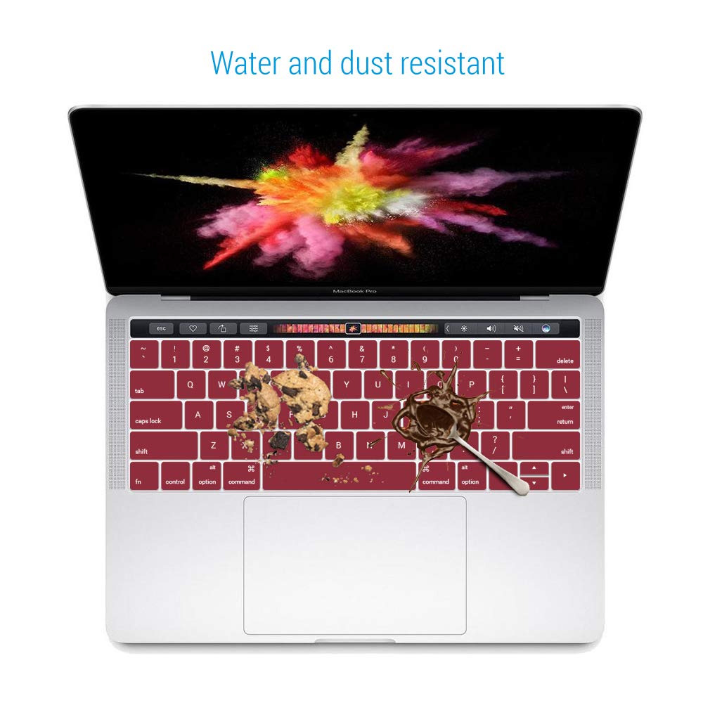 iBenzer Macaron Series Silicone Keyboard Cover for MacBook Pro 13’’ or 15’’ with Touch Bar (2018 2017 2016 Model: A1706 A1707 A1989 A1990), Wine Red, MKC05WR