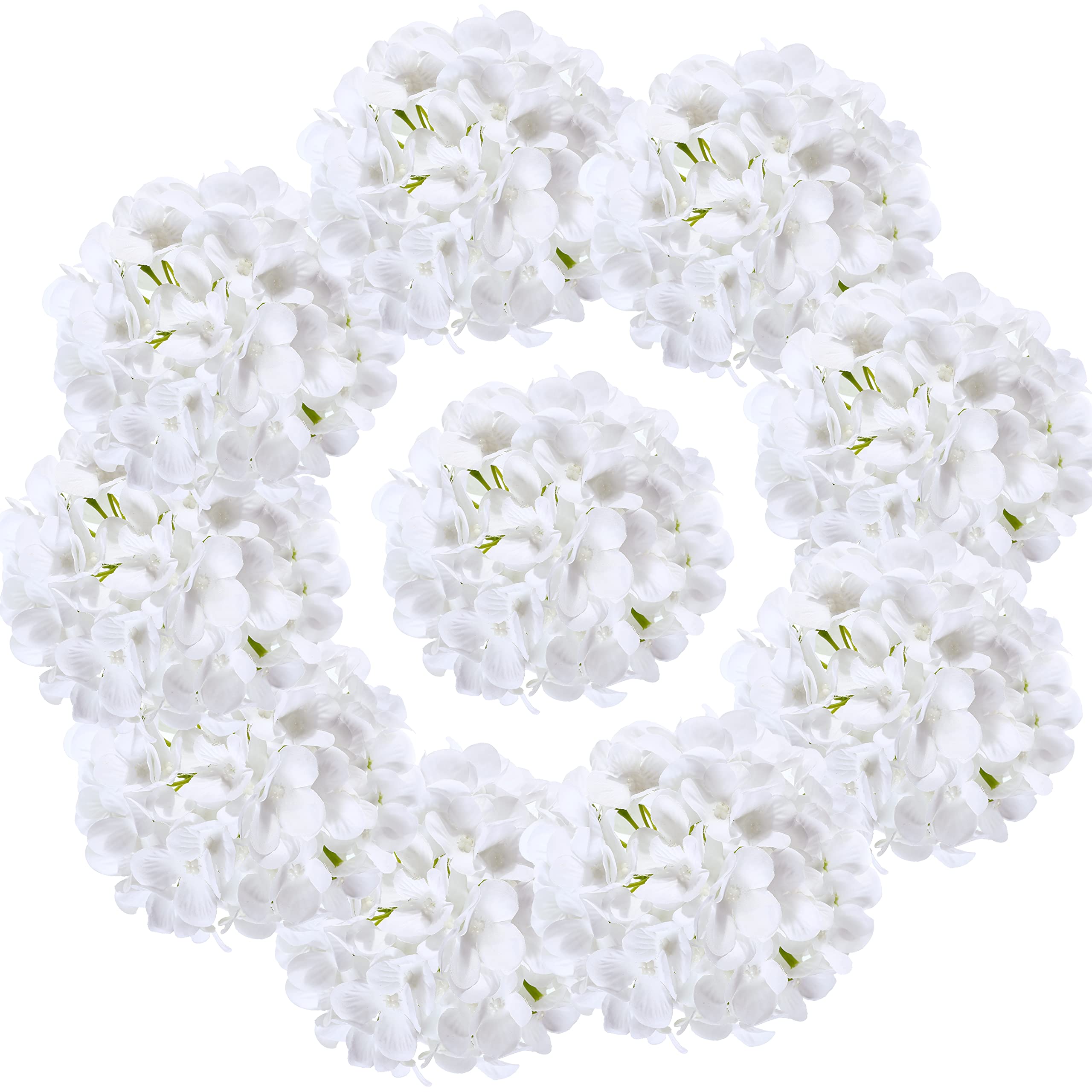 LUSHIDI Silk Hydrangea Heads with Stems Artificial Flowers Heads for Home Wedding Decor,Pack of 10 (White)