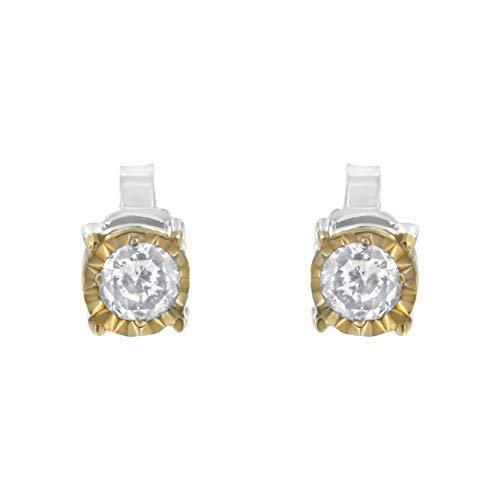 10K Two-Tone Yellow & White Gold over .925 Sterling Silver 0.40 Cttw Round Diamond Miracle-Set Stud Earrings (K-L Color, I2-I3 Clarity)