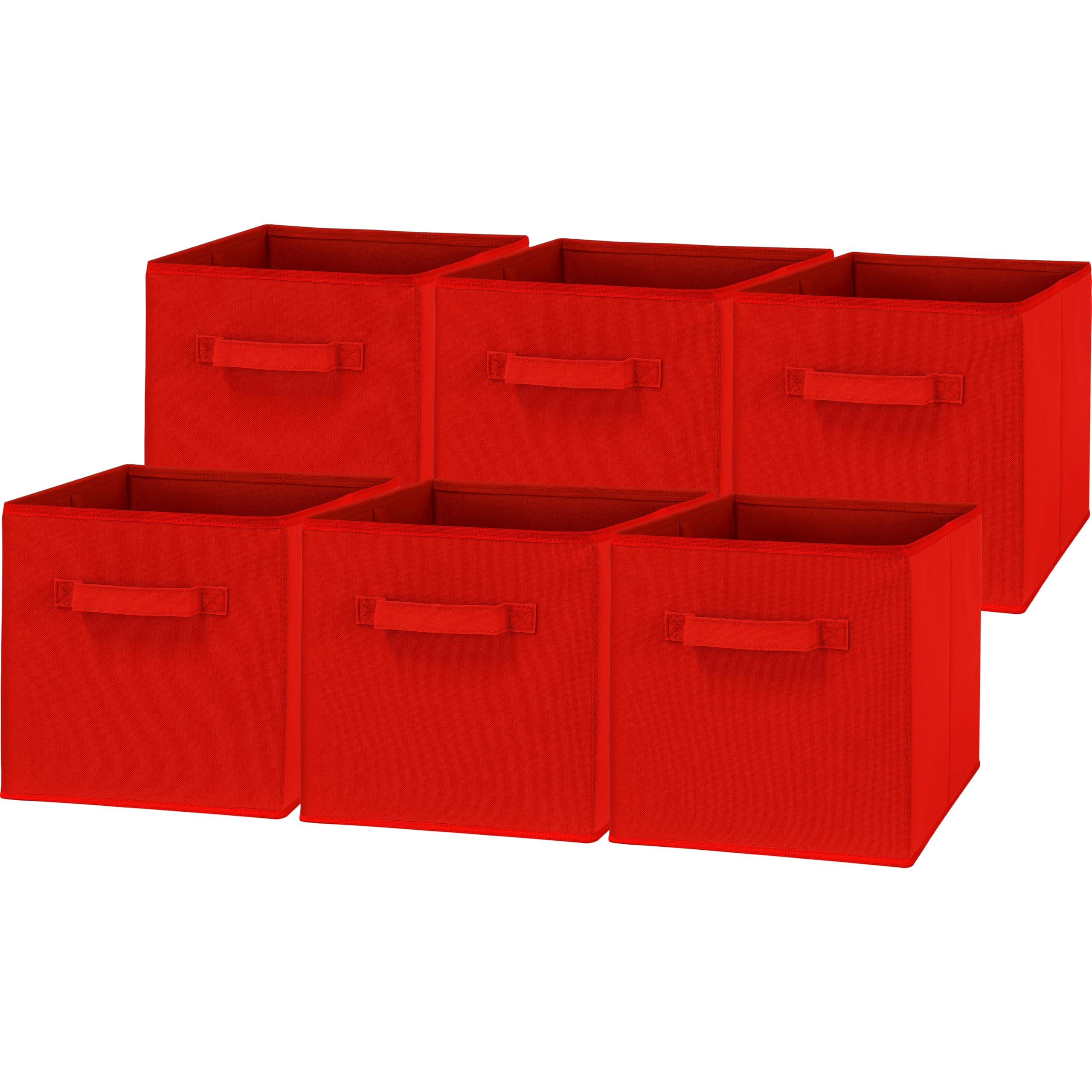 Simple Houseware Foldable Cube Storage Bin, Red - 6 Pack