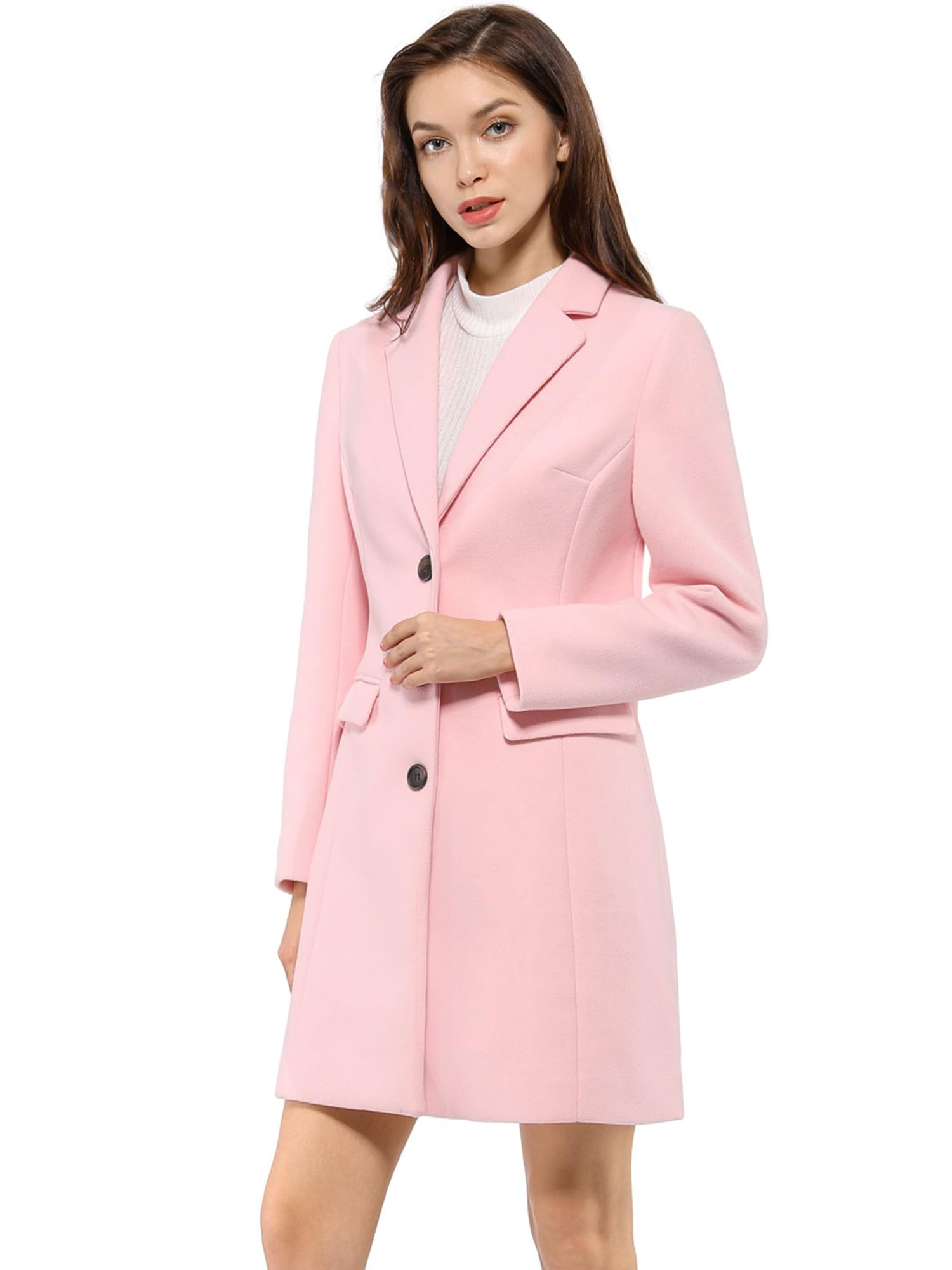 Allegra K Women's 2024 Pea Coat Single Breasted Long Winter Coats for Women Medium Pink