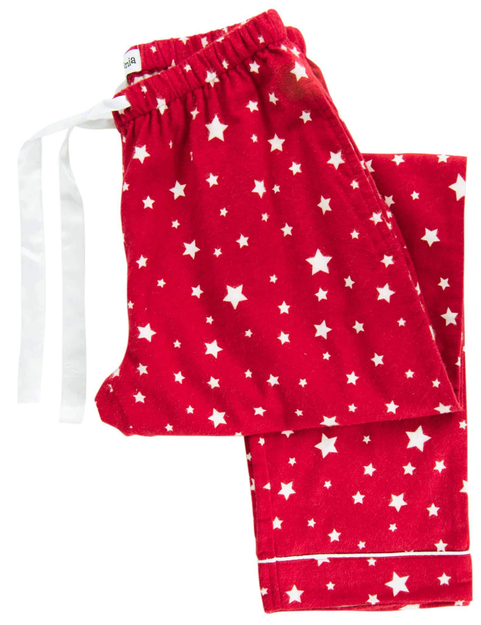 PajamaMania Women's Cotton Flannel Pajama PJ Pants with Pockets, Cranberry Star, Medium
