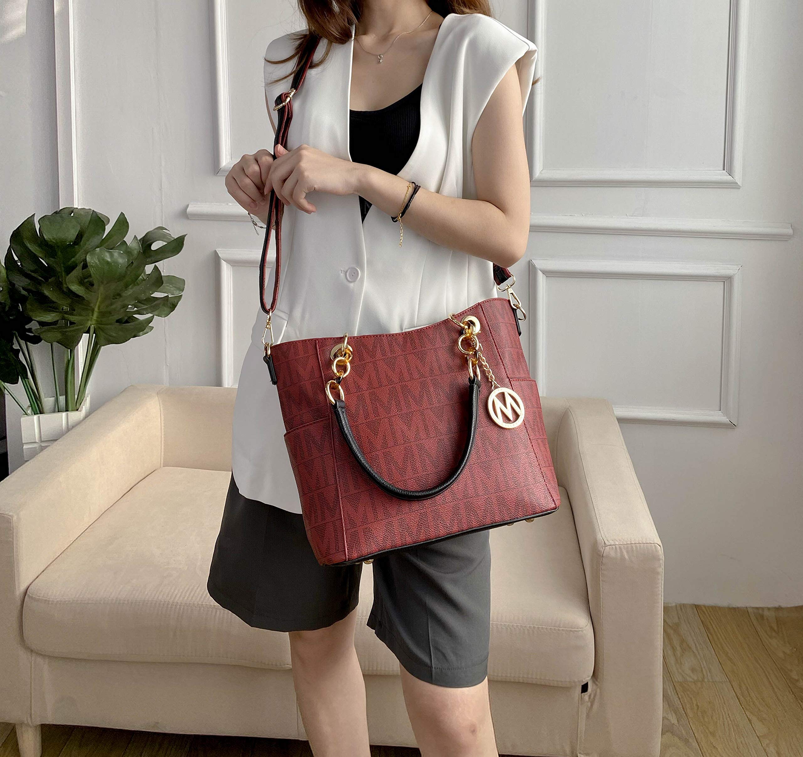 MKF Collection Shoulder Bag for Women, PU Leather Pocketbook Top-Handle Crossbody Purse Tote Satchel Handbag Grey by Mia k